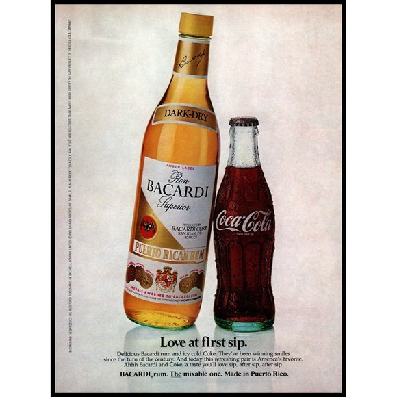 Bacardi | Art | 982 Bacardi Rum Coca Cola Coke Bottle Vintage Print Ad ...